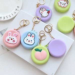 Coin Purse Keychain, Silicone Wallet Keyring Kawaii Headset Bag Round Change Pouch Bag Lovely Bag Pendant Kid Gift(O,Orange)