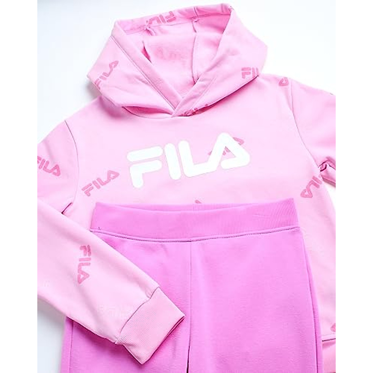 Fila Girls' Active Sweatsuit Set - 2 Piece Performance Fleece Hoodie Sweatshirt and Jogger Sweatpants - Activewear Set, 7-12, Size 7-8, Pink