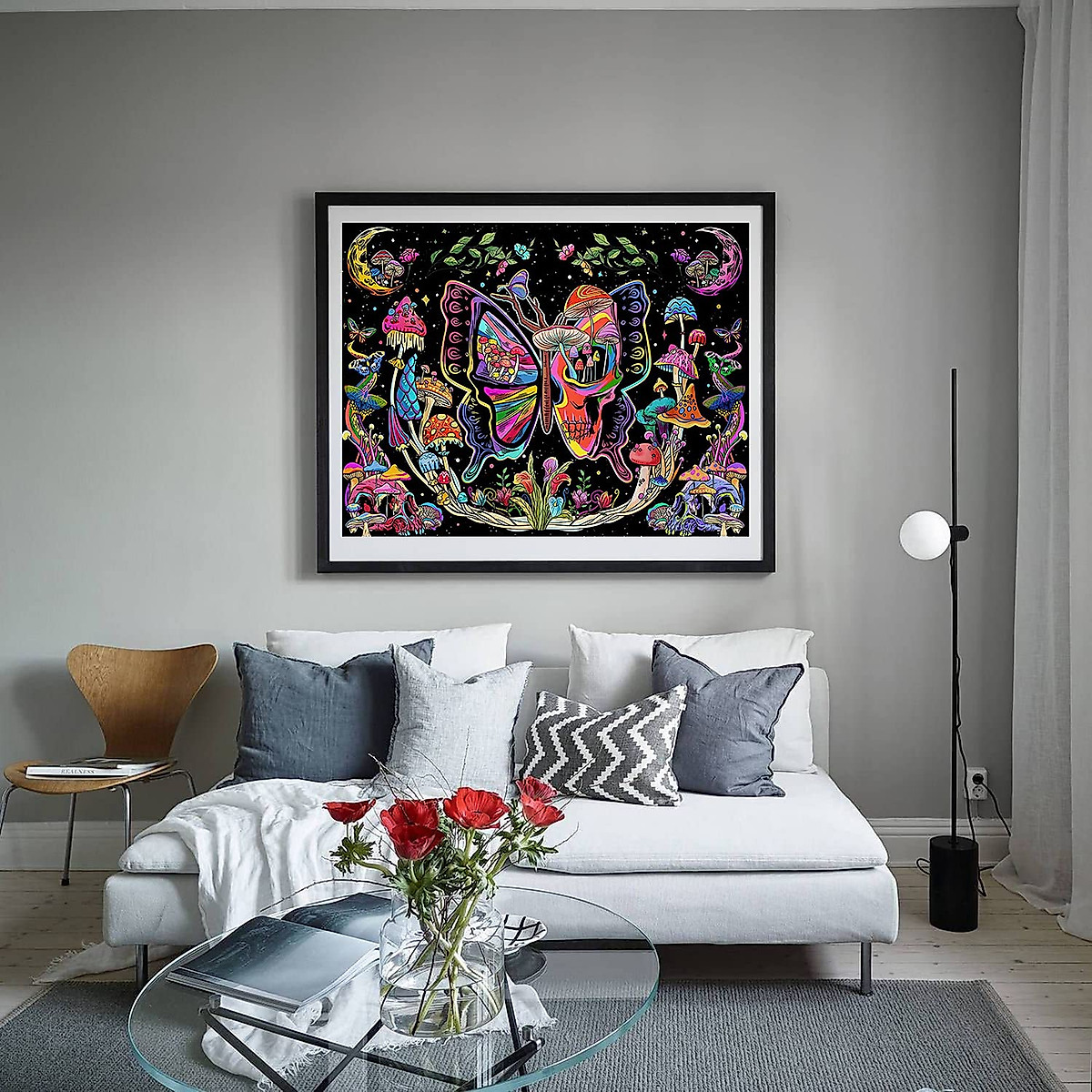 GemZono 5D DIY Diamond Painting Kit, Butterfly Mushroom Flower Plant, Skull Diamond Art Kits for Adults Kids,Full Drill Diamond Painting Dots Art for for Home Wall Decor (16X12 inch/ 40X30cm)