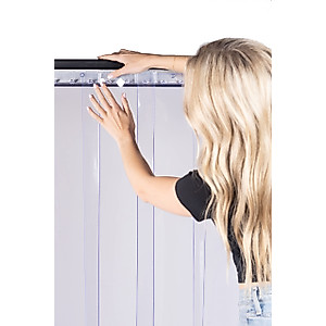 Strivide - Strip Door Curtain Kit - 42 in.(3 ft 6 in) Width X 84 in.(7 ft) Height - Clear Smooth 8" Wide x .08 in. Thick PVC Strip 50% Overlap - Complete Plastic Strip Door Kit - Universal Hanger