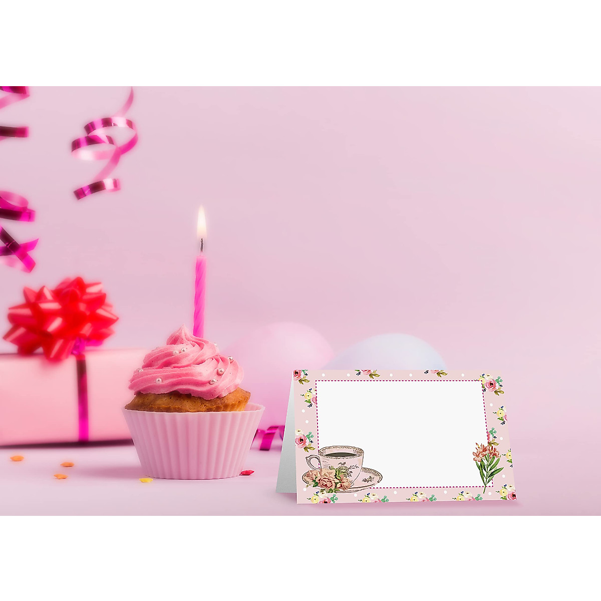 Table Place Card, Tea Party Themed Tent Style Cards, Pack of 25 Half-Fold Reception Place Card, Perfect for Bride Shower, Birthday Party, Banquet and Special Events C26