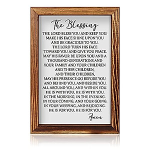 CHDITB The Blessing Lyrics Kari Jobe Framed Wood Sign Plaque(11"×16"), Inspirational Bible Verse Amen Quotes Christian Home Decor, Vintage Blessing Prayer Wall Table Sign for Home Bedroom Kitchen Farmhouse