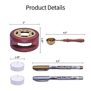 SWANGSA Wax Seal Warmer Kit, Sealing Wax Furnace Tool with 2pcs Wax Seal Pens + Wax Seal Spoon and 2pcs Candles for Sealing Wax Stamp Wedding Invitation Envelope Letter (Wood)