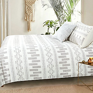 YINFUNG Boho Duvet Cover Queen Ivory Grey Tufted Textured Farmhouse Modern Cream Clipped Jacquard Geometric Ethnic Yarn Dyed Moroccan Mid Century Aztec 90x90 Bedding