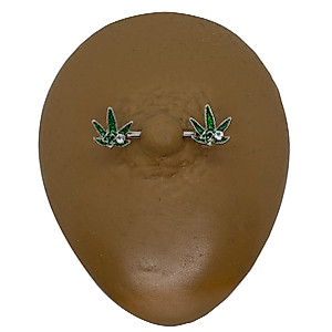 Pierce2GO 14G Nipple Piercing Surgical Stainless-Steel Set of 2 Barbell Marijuana Weed Leaf - 420 Cute Nipple Rings Nipple Piercing Jewelry for Women - 9/16" Barbell (Green)