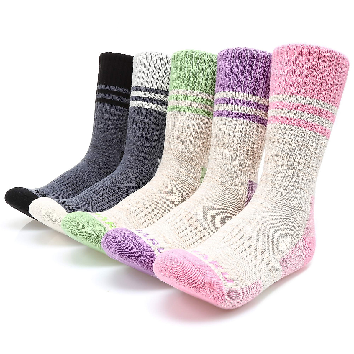 MIRMARU Women’s 5 Pairs Hiking Socks- Moisture Wicking Outdoor Athletic Sports Cushion Crew Socks (M231-MEDIUM)