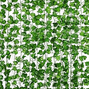 BLEUM CADE 6 Strands 42Ft Fake Vines for Bedroom with Fake Leaves, Hanging Artificial Greenery Garland Ivy Vines Fake Plants for St Patricks Day Christmas Wall Room Decor Aesthetic
