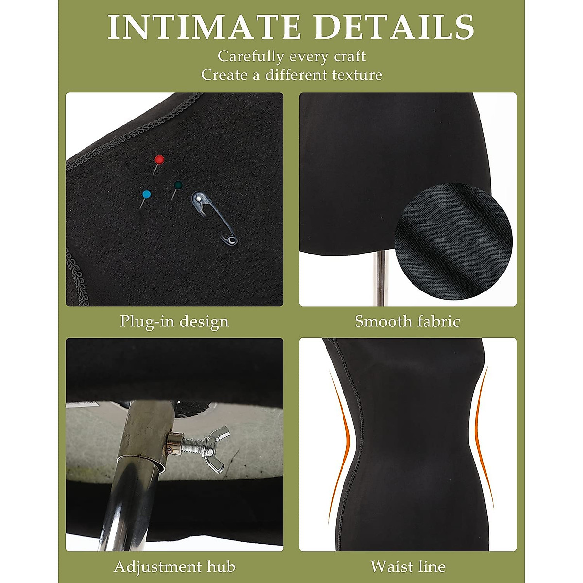 HCY Female Mannequins Torso Dress Form Mannequin Stand for Display 60"-67" Height Adjustable for Sewing Wooden Base, Fiberglass Body(Black)