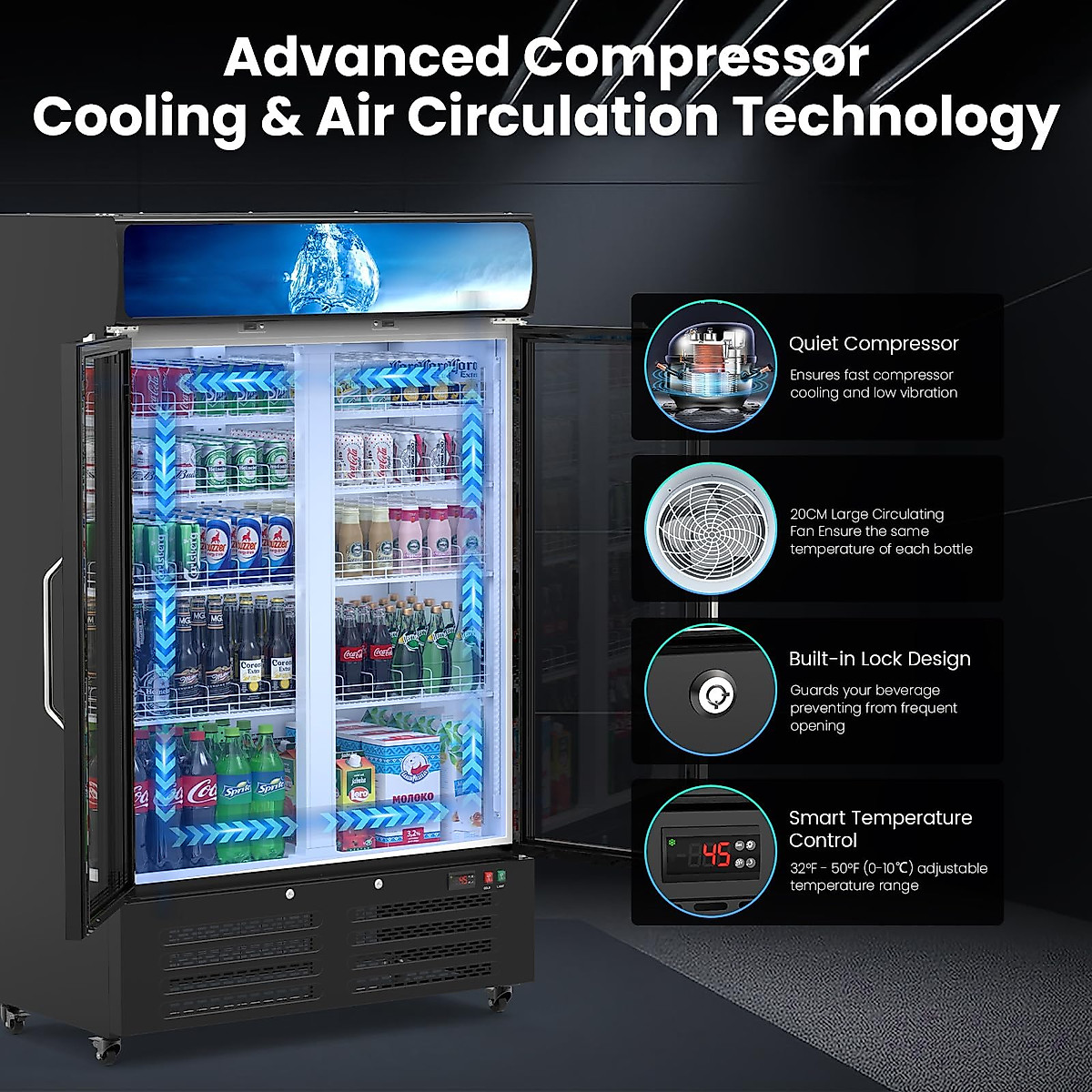 Mojgar 28 Cu Ft Commercial Merchandiser Refrigerator for Beverage,Glass Door Upright Display Fridge with Front LED Light,Large Freestanding Business Cooler for Shop,Restaurant,Apartment,etc