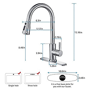 KSUCBOHAR Brushed Kitchen Sink Faucet with Pull Down Sprayer Single Handle Kitchen Faucets 360 Swivel High Arc with Deck Plate Home Stainless Steal Faucets