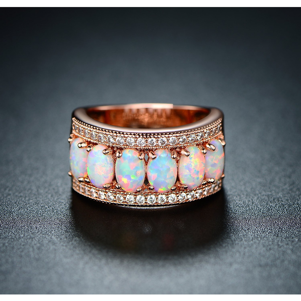 Barzel 18k Rose Gold Plated Oval-Cut Created Fire Opal & Cubic Zirconia Ring (Rose Gold, 7)