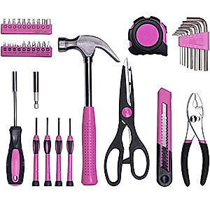40-Piece All Purpose Household Pink Tool Kit for Girls, Ladies and Women - Includes All Essential Tools for Home, Garage, Office and College Dormitory Use