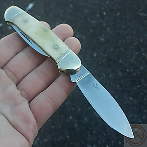 Canoe Open Folding Pocket Knife Stainless Steel Blade White Smooth Bone Handle Outdoor Survival Hunting Knife for Camping by Survival Steel