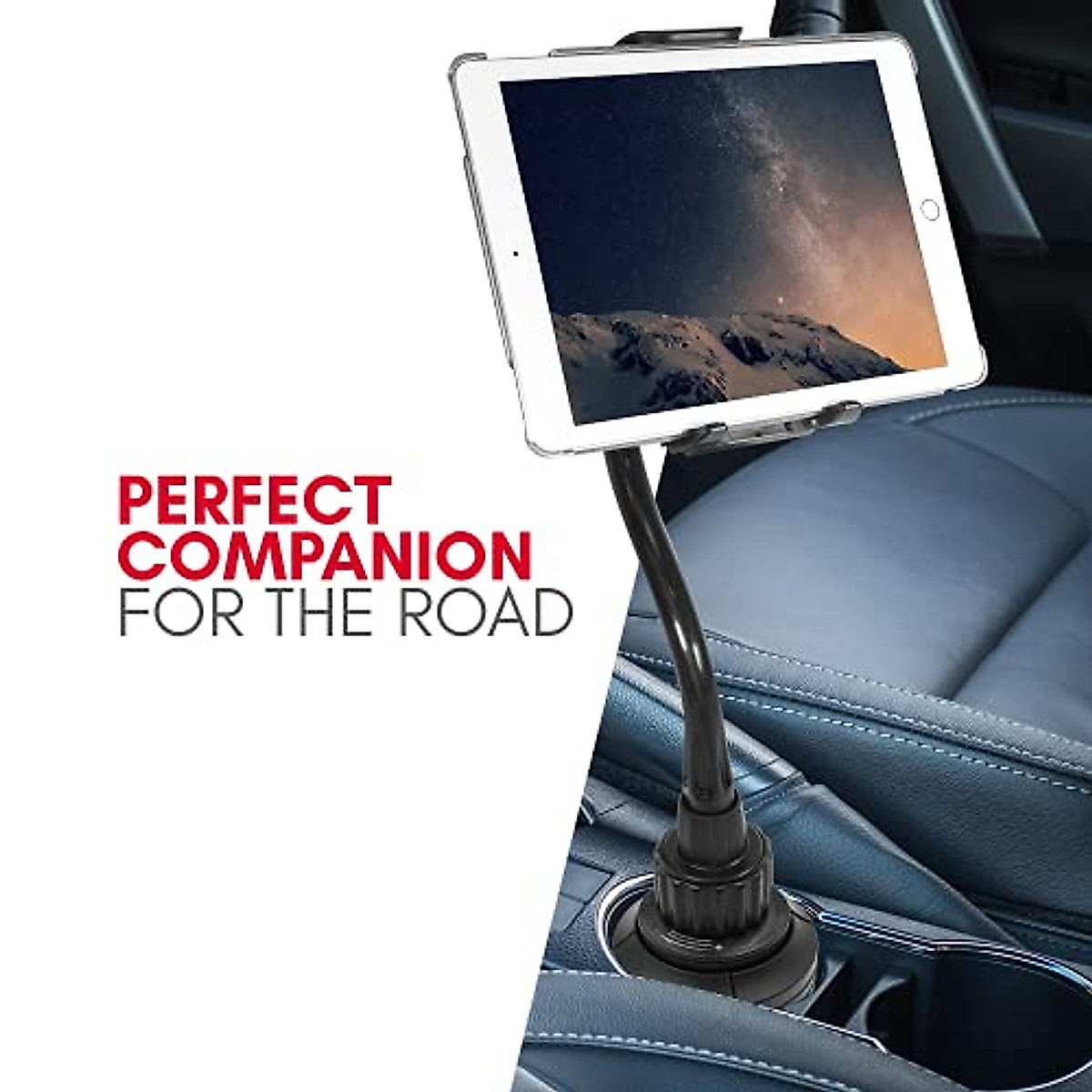 Cup Holder Tablet Mount, Macally iPad Cup Holder Car Mount - 12" Flexible Gooseneck iPad Car Mount - Tablet Holder for Truck, Car, and Vehicle - iPad Stand for Car - For Pro / Air / Mini, Smartphones