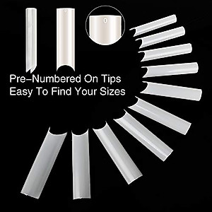 480PCS Extra Long NO C Curve Nail Tips XL, 2 Packs Natural and Clear Nail Tips for Acrylic Nails Professional Set, 12 Sizes Straight Tapered Square Press on False Nail Tips for Nail Art Salon Home DIY