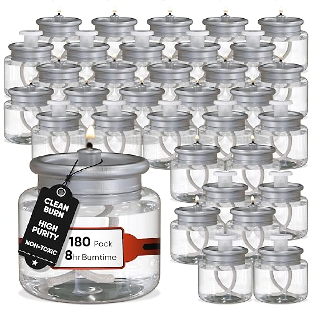 Candle Charisma Disposable Liquid Candles - Oil Tea Lights with Extended 8 Hour Burn Time - Dripless Liquid Candle, Smokeless Clean Burning Fuel, 180 PCS