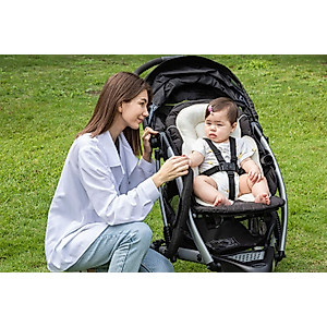 Long-Ci Baby Car Seat Pad Reversible with Head Neck Body Support for Stroller in Terry Towelling Beige