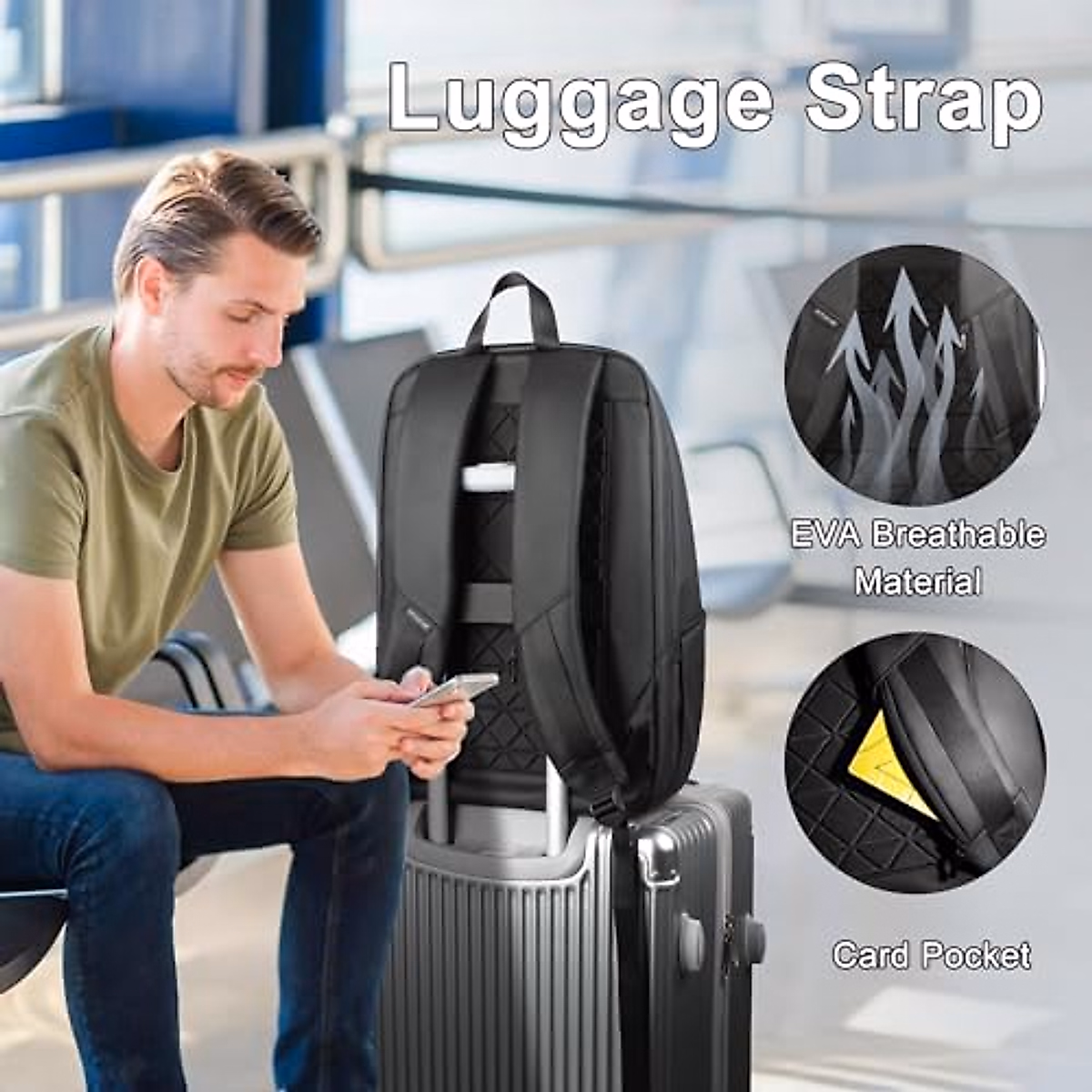 Business Backpack for Men, Slim Laptop Backpack Waterproof 17 inch, Lightweight Compact Computer Backpack with USB Charging, Thin Backpack Sleek for Travel Work Office and College - Black