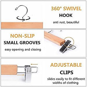 Amber Home 14.17" Solid Natural Wooden Pant Skirt Hangers 24 Pack, Bottom Hangers for Slacks Trousers Jeans with 2-Adjustable Anti-Rust Clips (Natural, 24 Pack)