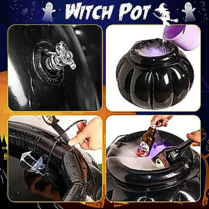 Sliner 2 Pcs Halloween Inflatable Cauldron Drink Cooler with LED Ultrasonic Mist Maker and Duct Tape 22x18 Inch Witch Fogger Cauldron Pot Beverage Holder Drink Container for Halloween Party Decoration