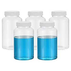 PATIKIL 5 Pcs 500ml Reagent Bottles, PET Wide Mouth Round Bottles with Screw Cap for Lab Water Reagent Liquids Solid Sample Storage Seal, Transparent