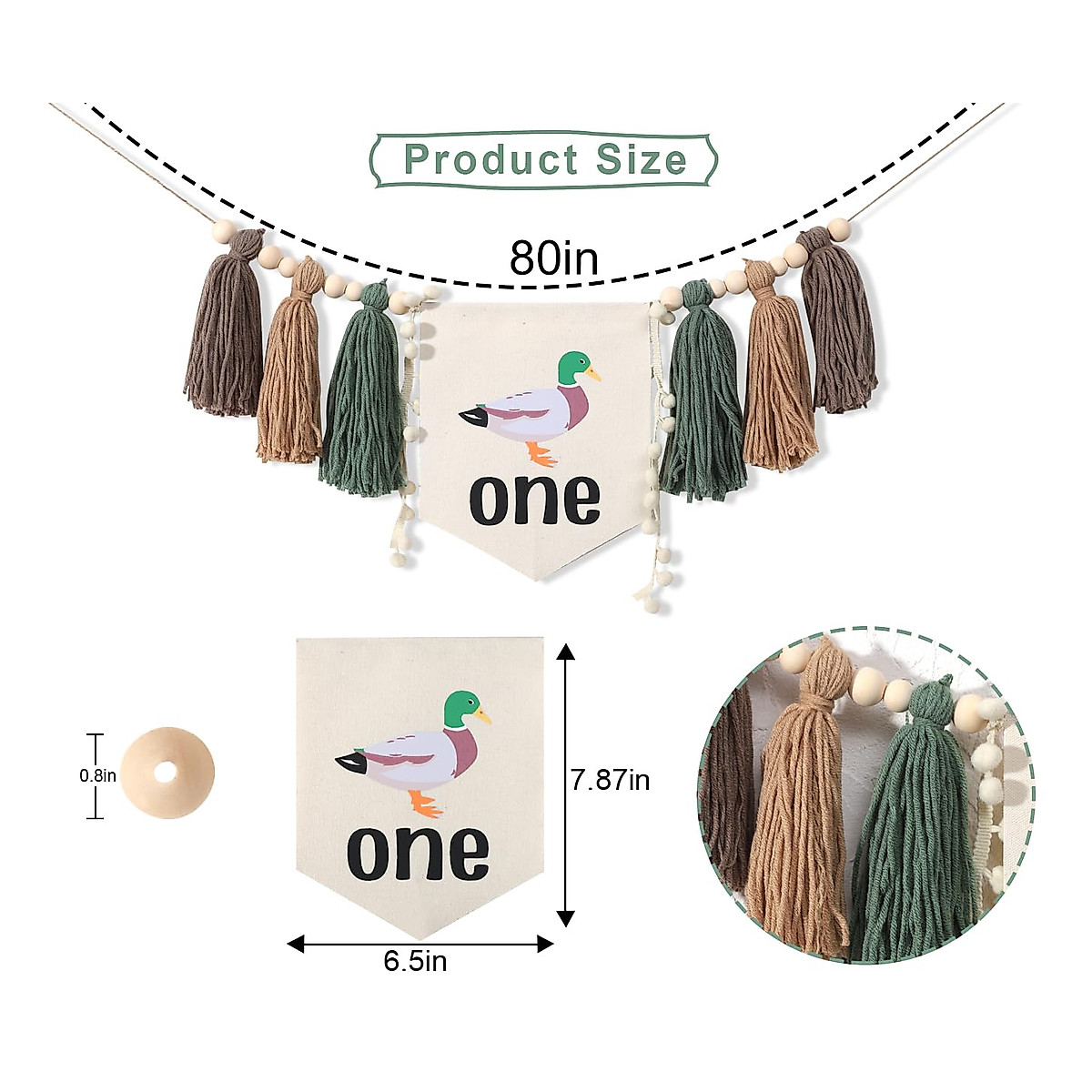 Lucky Duck Tassel High Chair Banner - Mallard Duck 1st Birthday Party Decorations, Duck Hunting 1st Birthday High Chair Tassel Banner, Duckling Baby Shower Party Decorations, A Lucky Duck Themed