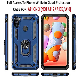 STARSHOP Samsung Galaxy A11 Phone Case, Samsung A11 Phone Case, with [Tempered Glass Screen Protector Included] Military Grade Shockproof Protective Phone Cover with Metal Ring Kickstand -Navy