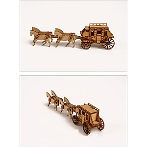 Desktop Wooden Model Kit Western Wagon Set