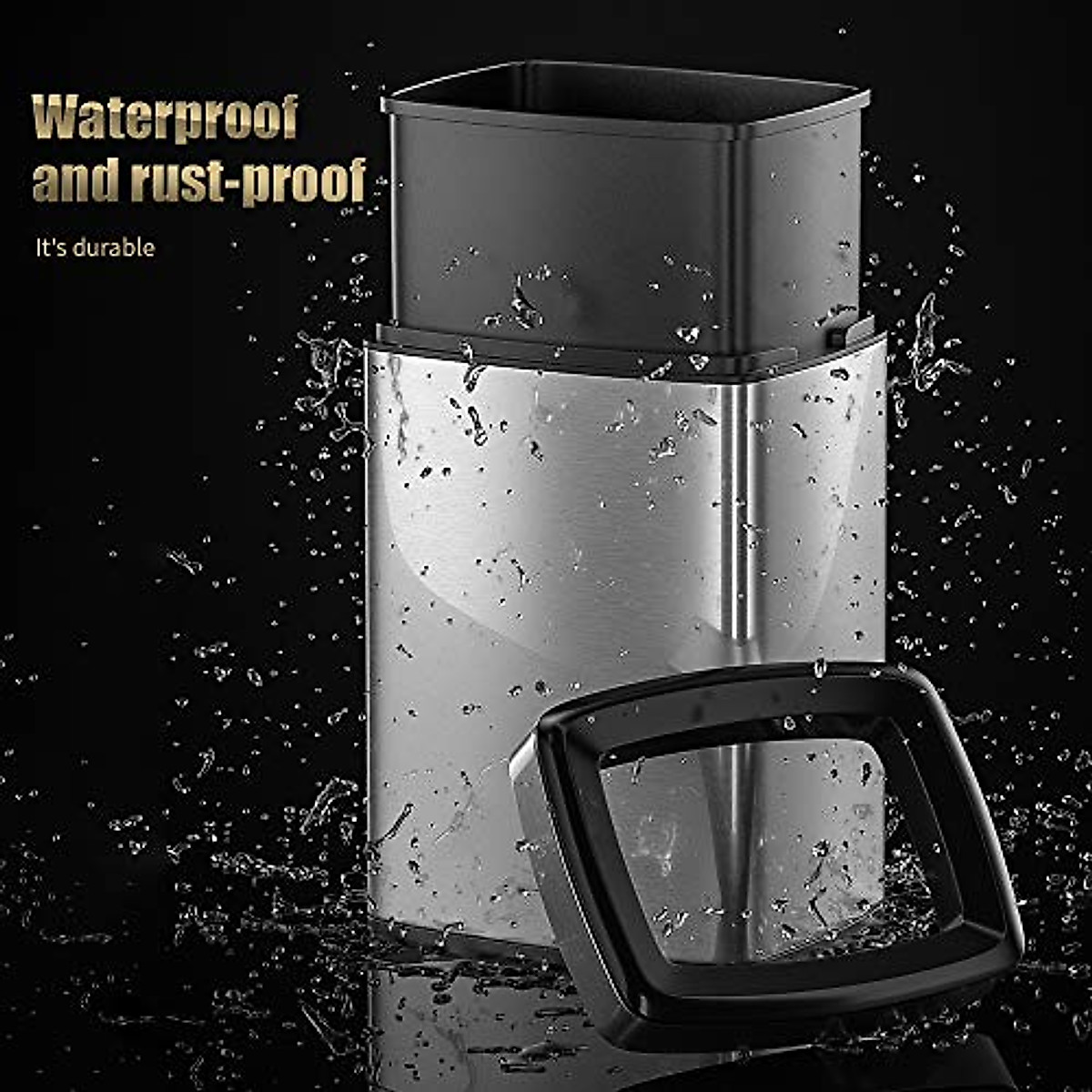 keling Square Trash can, Bathroom Trash can, Kitchen, Office, Household Trash can, Double Layer. (10L Silver, 9.8in Long 7.9in Wide 14in Tall)