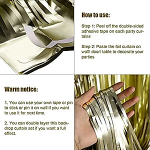 HalloweenDecorate 4 Pack Light Gold Foil Fringe Curtain Backdrop, 3.28Ft x 9.84Ft Metallic Tinsel Streamers Curtains for Party, Photo Booth Props, Birthday, 2022 Graduation Decoration Supplies