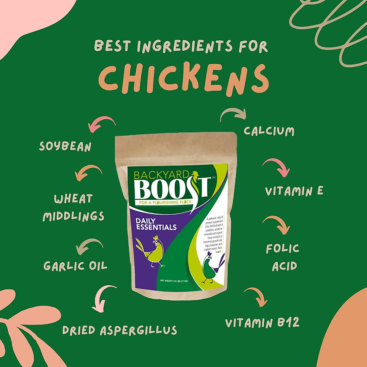 Backyard Boost Daily Essentials Chicken Feed | Palleted High Protein Food for Laying Hens | 2.5 Pound Bag