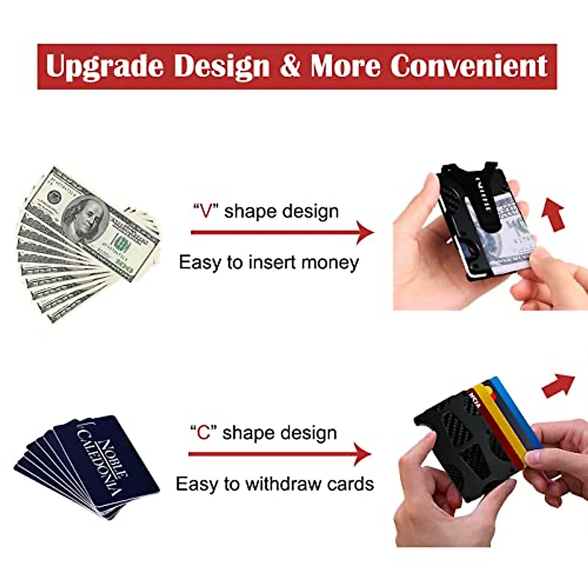 ONLOOKER Minimalist Wallet for Men Slim Wallet RFID Blocking Carbon Fiber Wallet Front Pocket Credit Card Holder Aluminum Metal Wallets with Money Clip (Black)