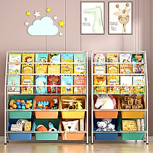 Olebes Kids Book Rack, 5 Children Sling Bookshelf, Bookcase Rack for Kid Toy Storage Organizer, Children's Display Storage Shelves for Books Toys in Study Living Room Bedroom