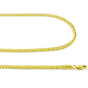 Nuragold 14k Yellow Gold 2.1mm Franco Wheat Spiga Foxtail Chain Pendant Necklace, Mens Womens Jewelry 14" 16" 18" 20" 22" 24"