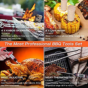 Grilling Accessories BBQ Grill Tools Set, 30Pcs Grilling Utensils Tool Gift Set for Kitchen, Camping, Kitchen, Backyard Barbecue with Tongs Spatula Thermometer Meat Injector Carry Bag