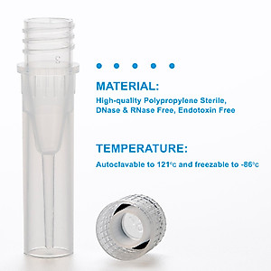 CryoKing Cryogenic Vials 0.5ml with O-Ring Caps Cryotubes for Low Temperature Sample Storage Clear Sterile Vials, Bag of 50