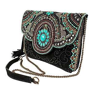 Mary Frances Turquoise Journey Crossbody Suede Leather Handbag, Black