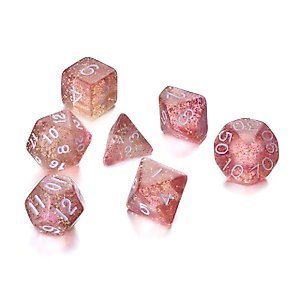REINDEAR 7 Die Polyhedral Role Playing Game Dice Set with Velvet Pouch (Flash Powder Pink)