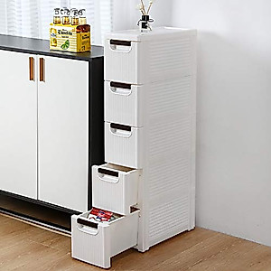 Home Furnishing Plaza 5-Drawer Rolling Cart Organizer Unit with Wheels Narrow Slim Container Storage Cabinet for Bathroom Bedroom Simple Market Basket Storage Stand Organizer MITPATY