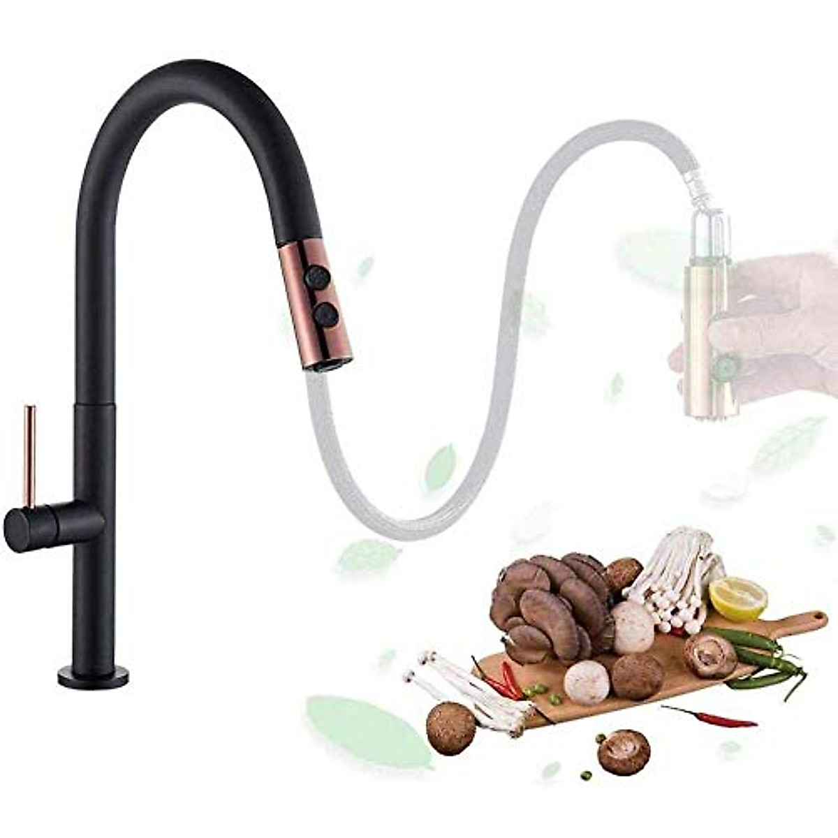 NZDY Faucet Black Kitchen Faucet Rose Gold Pull Out Kitchen Head Deck D Bathroom Kitchen Mixer Tap Dual Function Shower Head Black Style