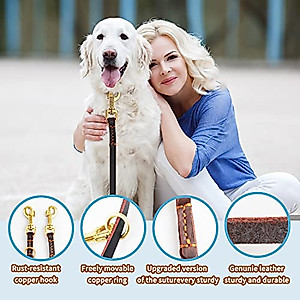 LWBMG Multifunctional Dog Leash 8ft,Strong and Soft Leather Dog Leash Adjustable, Hands Free,Crossbody, Double Dog Leash, for Service Dogs, Large Dogs, Medium Dogs and Small Dogs
