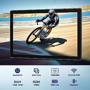 Tablet 2023 Latest Android 12 Tablet 128GB + 16GB (8+8 Expand) Large Storage, 2 in 1 Tablet with Keyboard, Octa-Core Processor, Tablet 10 Inch Screen, 5G WIFI Tablet Bluetooth/Mouse/Case/13MP Camera