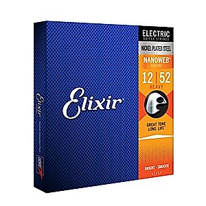 Elixir Strings, Electric Guitar Strings, Nickel Plated Steel with NANOWEB Coating, Longest-Lasting Bright Tone with Comfortable Feel, 6 String Set, Heavy 12-52