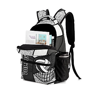 Zaaprint Volleyball Black Grey Print Backpack Shoulder Shopping Bag Travel Casual Bags with Name Text
