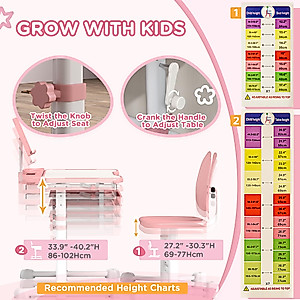 Qaba Kids Desk and Chair Set, Height Adjustable Kids School Study Desk and Chair Set with Tilt Desktop, Storage Drawer & Book Stand for Writing, Reading and Drawing, Pink