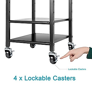 Computer Tower Stand, 360Tronics Adjustable Desktop ATX-Case CPU Holder, 2-Tier PC Rolling Stand Mobile Steel Desktop Case Stand Cart with 4 Locking Wheels for Office Home, Black