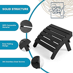 hOmeQomi Adirondack Ottoman Set of 4, Plastic Folding Adirondack Footstool, All Weather Ottoman for Adirondack Chairs, Widely Used for Outdoor, Porch, Patio, Garden, Poolside, Fire Pits - Black