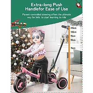 besrey Toddler Bike with Parent Steering Push Handle for 1-3 Years Old Girls and Boys, Foldable Kids Push Trike, Toddler Tricycle with Removable Pedals, Height Adjustable Seat