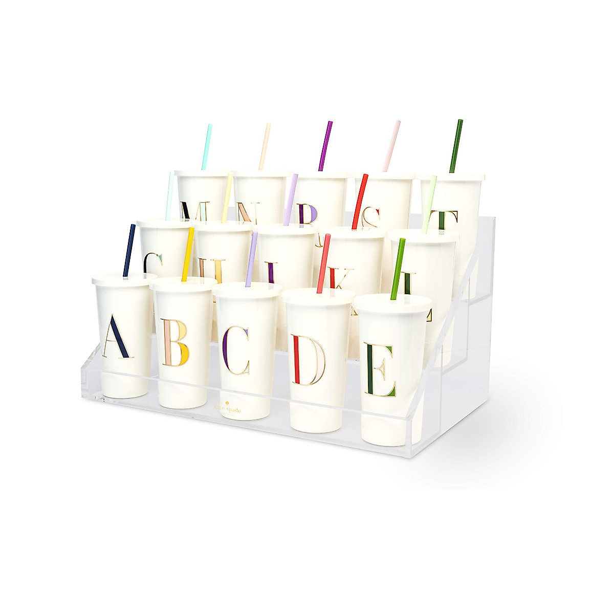 Kate Spade New York Insulated Initial Tumbler with Reusable Straw, 20 Ounce Acrylic Travel Cup with Lid, S (Pink)