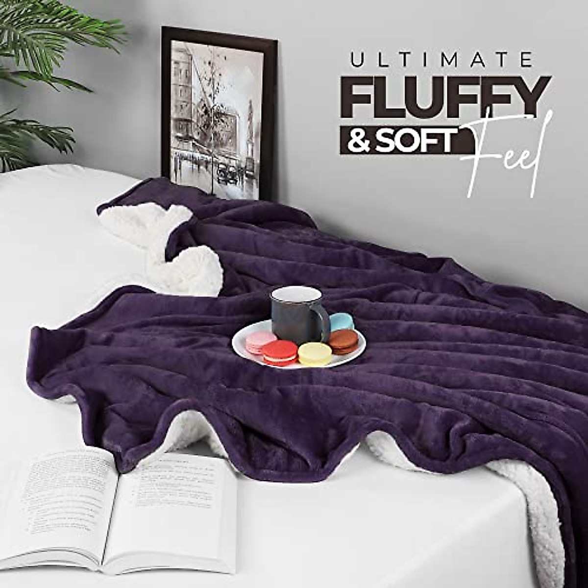 Utopia Bedding Sherpa Blanket Queen Size (Plum, 90x90 Inches) - Soft Lightweight Plush Fleece Reversible Blanket for Bed, Sofa, Couch, Camping and Travel